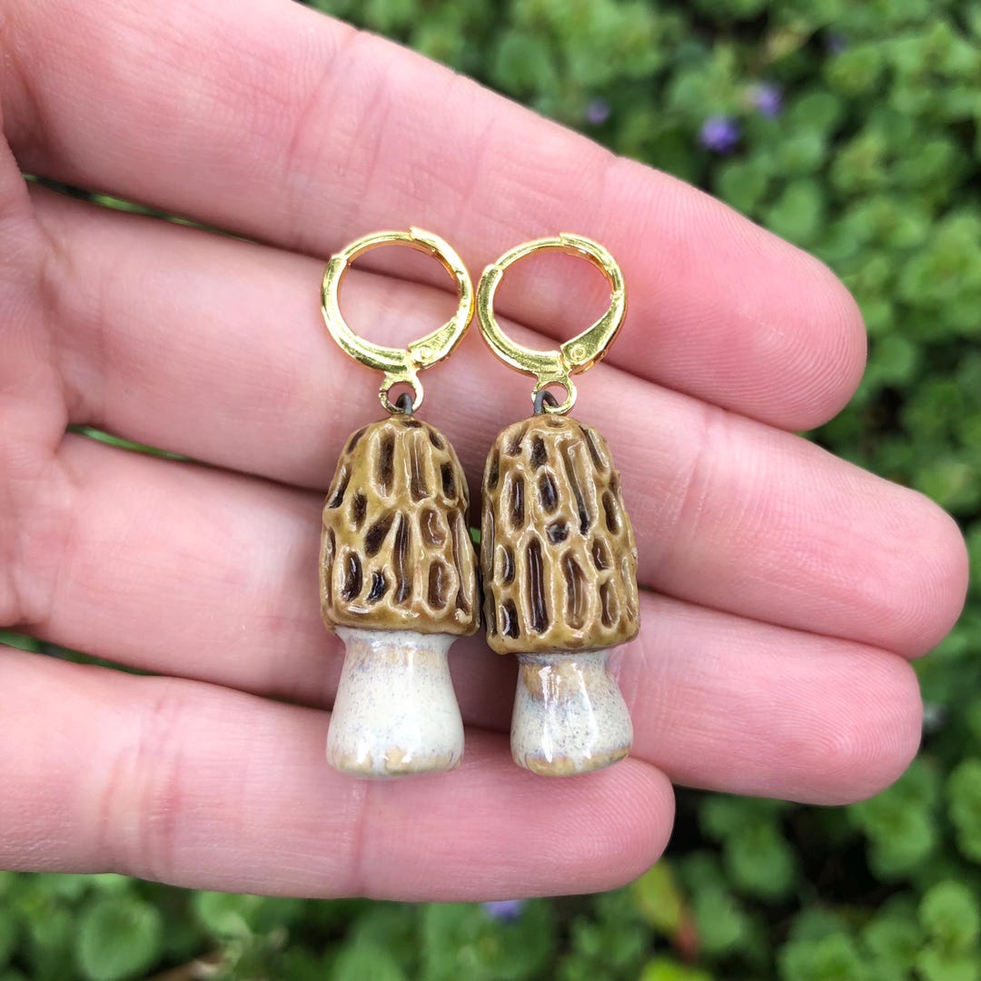 Handmade Ceramic Mini Morel Mushroom Earrings - Etsy
