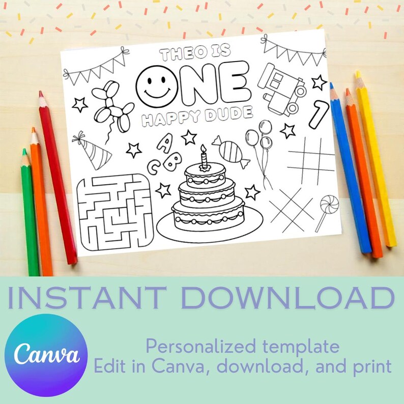 One Happy Dude Coloring Page for Kids First Birthday, Activity Sheet ...
