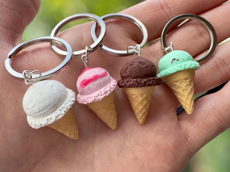 Tiny Realistic Ice Cream Keychain | Ice Cream Gift Ideas | Ice Cream Party Favors | Food ...