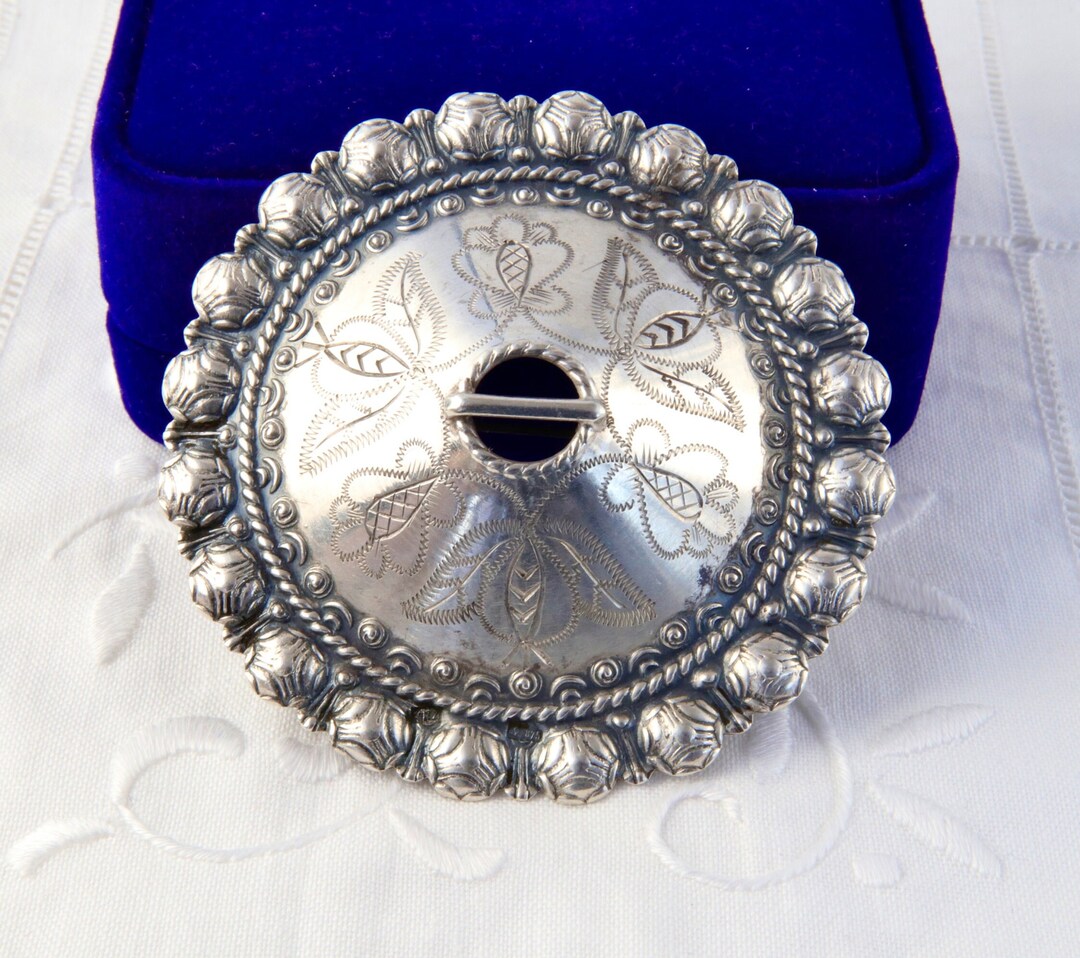 Vintage Soviet Silver Brooch Art Deco, Silver 875, Large Round Dome ...