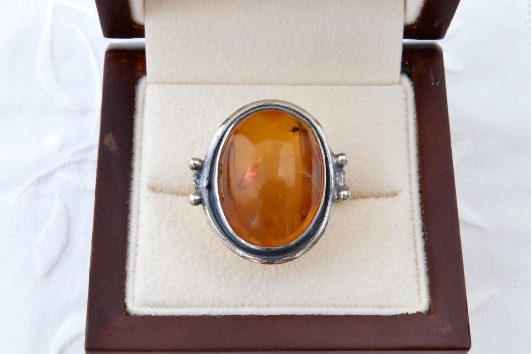 Sterling Silver Amber Ring, Natural Baltic Amber, Handmade Silver Ring ...