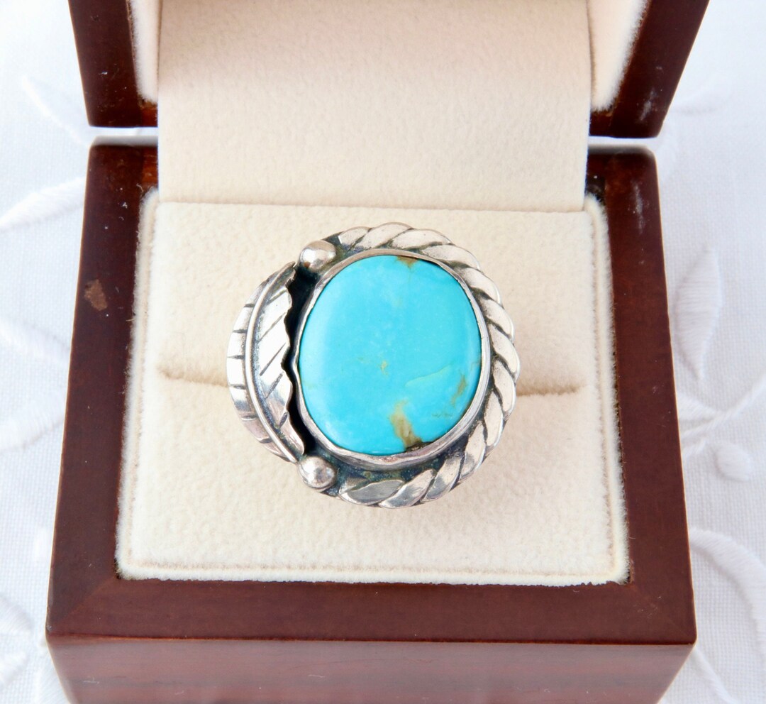 Sterling Silver Turquoise Ring, Leaves Ring, Handmade Silver Ring ...