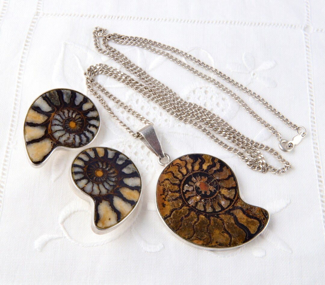 Sterling Silver Necklace With Ammonites, Silver Clip Earrings With ...