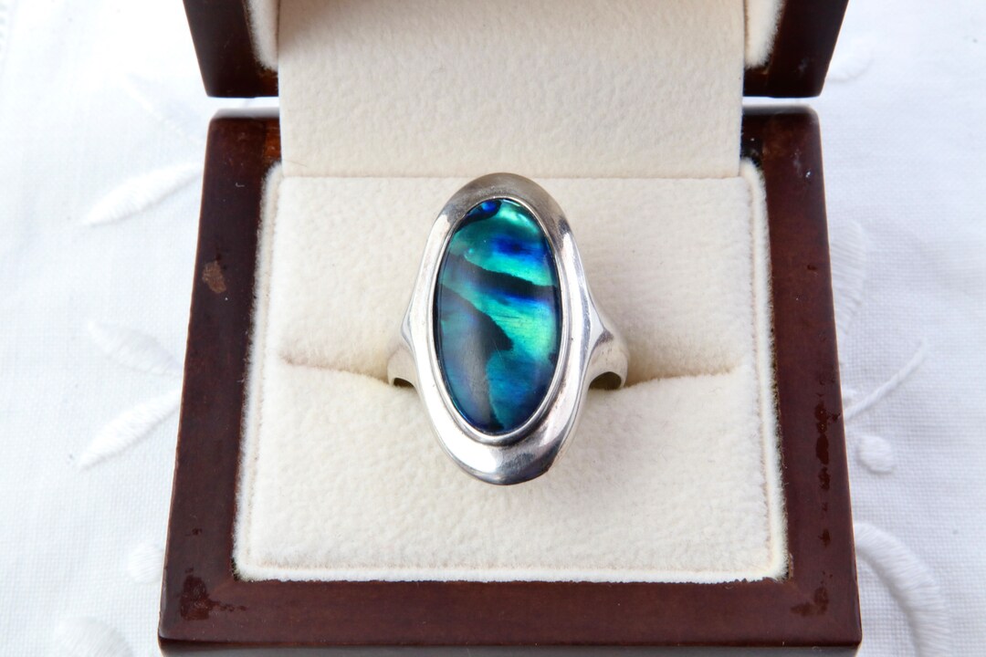 Sterling Silver Abalone Ring Long Oval Ring Minimalist Ring - Etsy