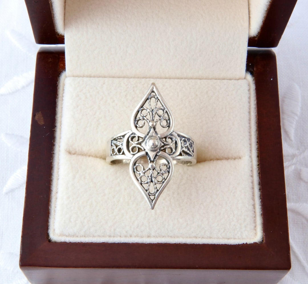 Silver Filigree Ring, Openwork Ring, Heart Ring, Vintage Ukrainian Ring ...