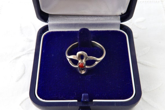Sterling silver ring with coral, 875 silver with gold… - Gem