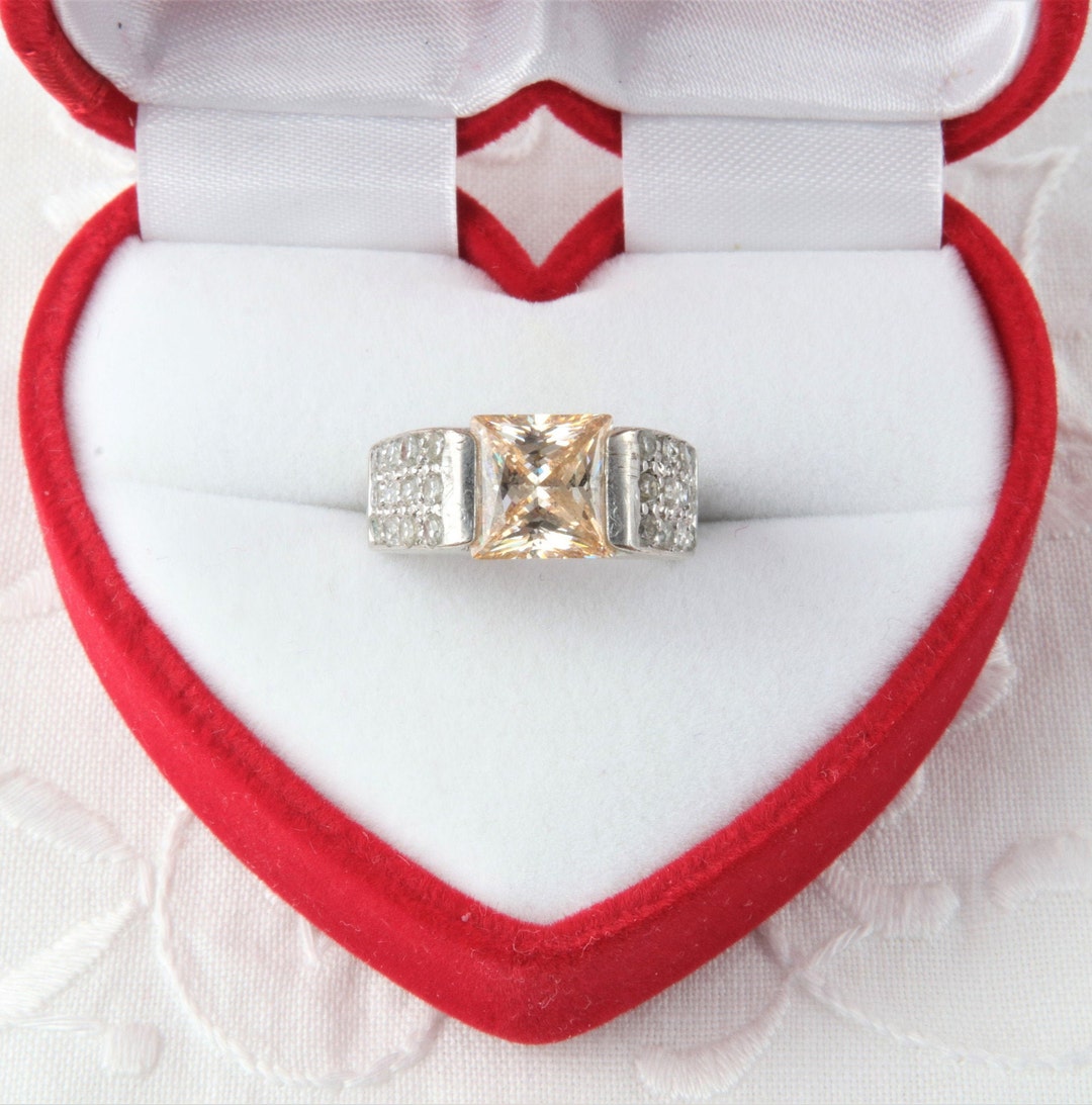 Yellow Citrine Sterling Silver Ring, Silver Stripe Ring With Citrine ...