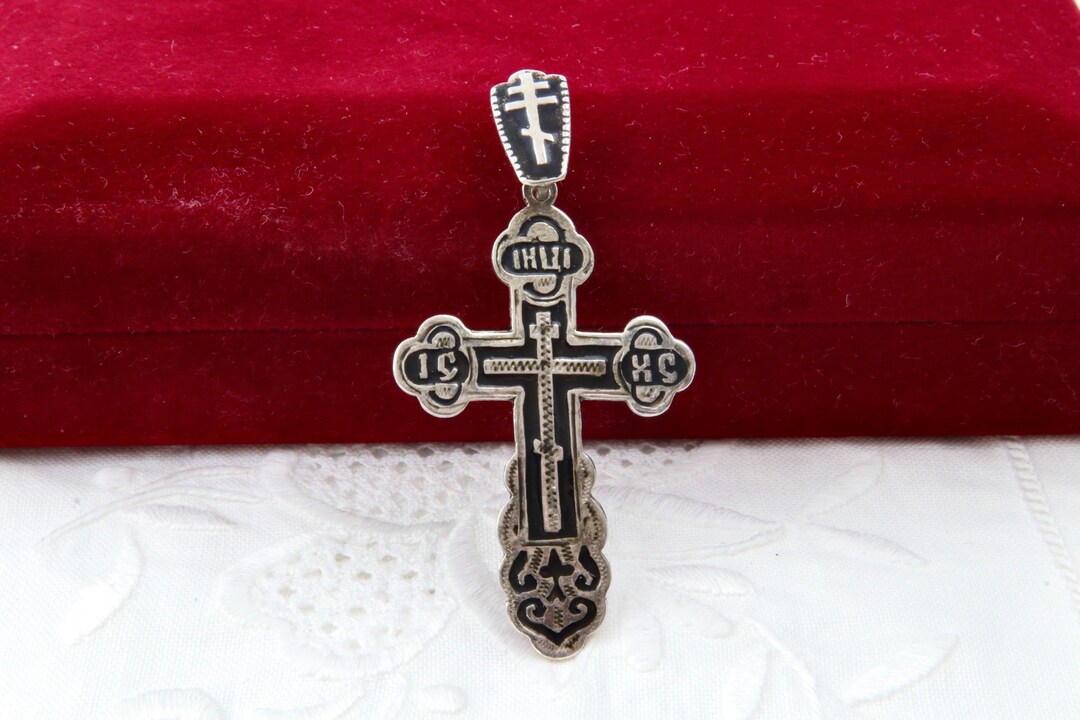Antique Sterling Silver Enamel Cross, 84 Silver Tsarist Russia ...