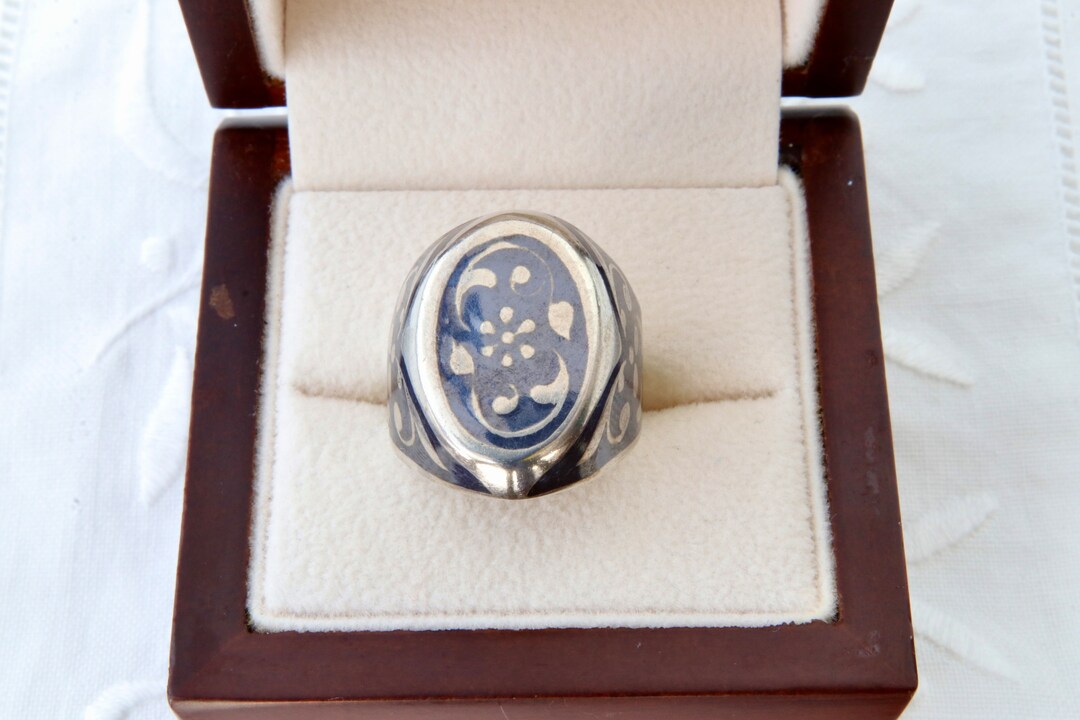 Soviet Sterling Silver 875 Ring With Niello, Signet Ring With Black ...