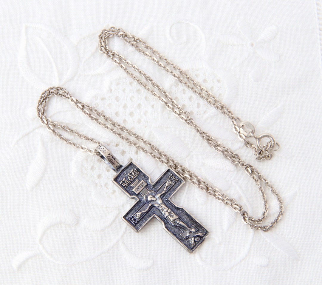 Christian Silver Cross With a Crucifix, Inscription Cross, Sterling ...