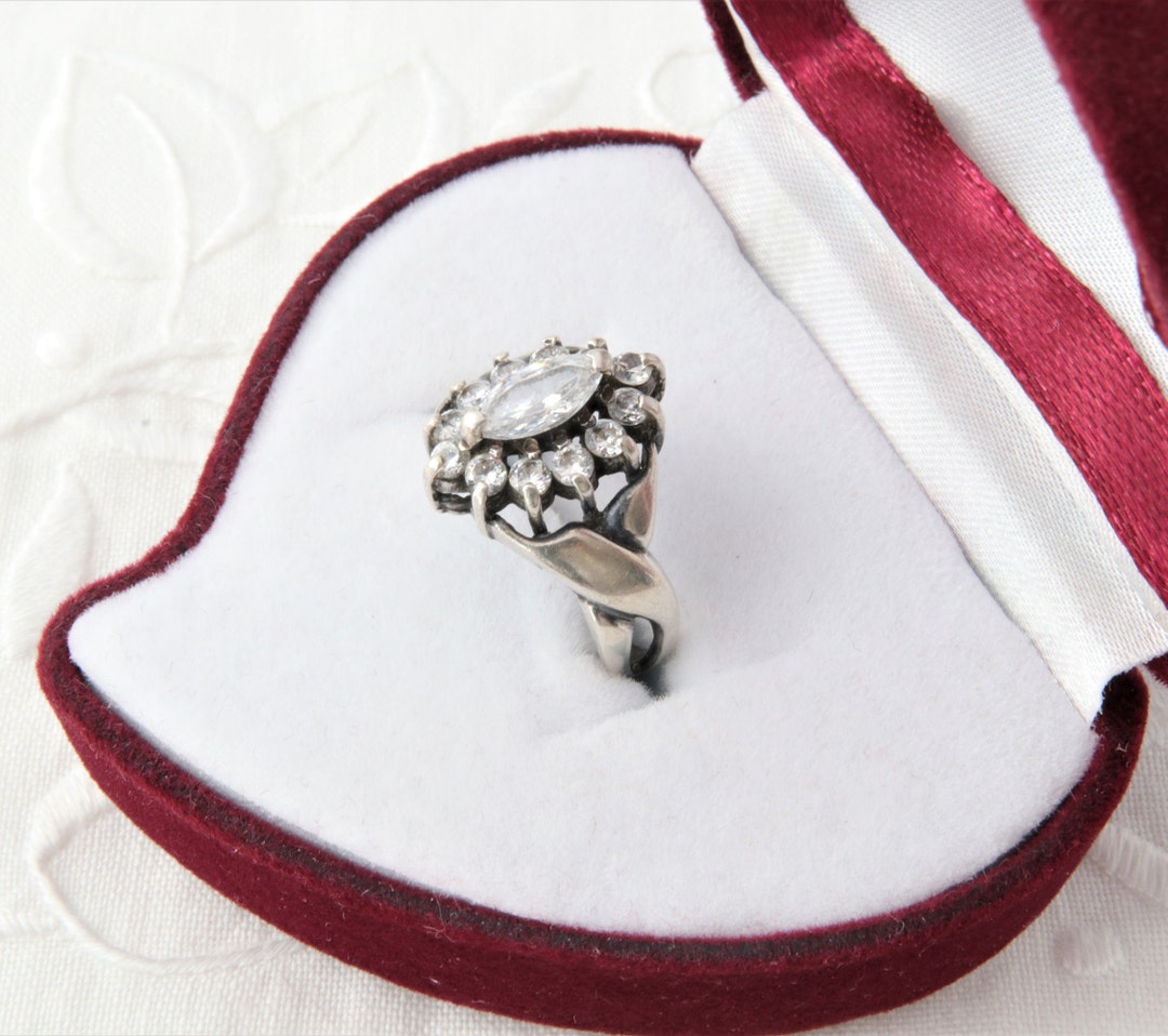 Sterling Silver Ring With White Rhinestones, Flower Ring, Interlaced ...