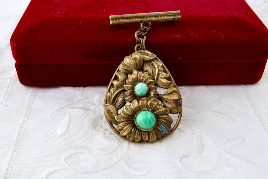 Antique Brooch Neiger, Art Deco 1920s Czech Brooch of Brass, Floral ...