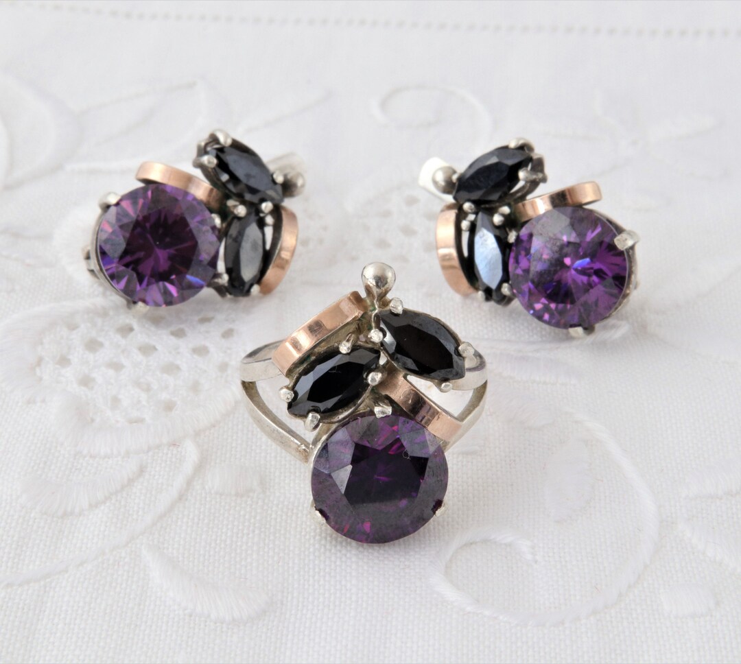 Sterling Silver Jewelry Set Amethyst, 925 Sterling Silver and 375 Gold ...