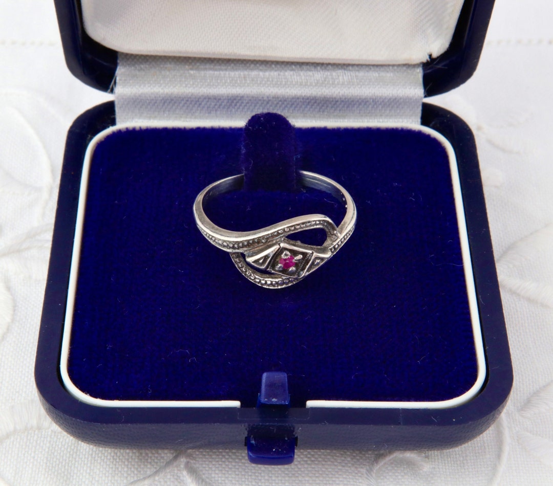Thin Sterling Silver Ruby Ring, Small Silver Ring, Vintage Silver Ring ...