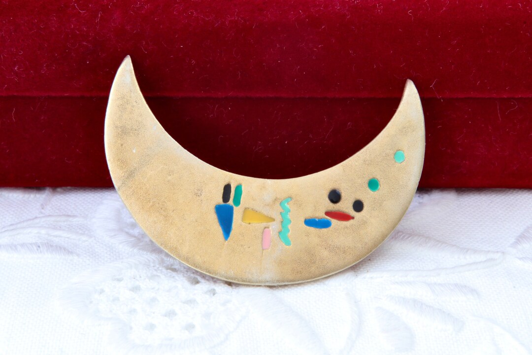 Sterling Silver Moon Brooch, Golden Moon, Silver Brooch With Gold ...