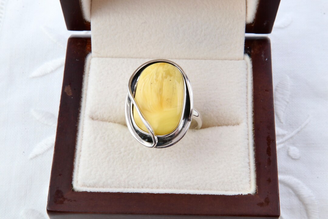 Sterling Silver Amber Ring, Natural Baltic Yellow Amber, Oval Yellow ...