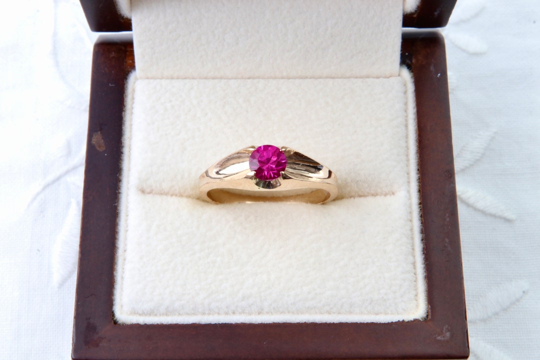 Gold Ring With Red Ruby, Thin Gold Ring, Gold 583 Samples 14k, Wedding ...
