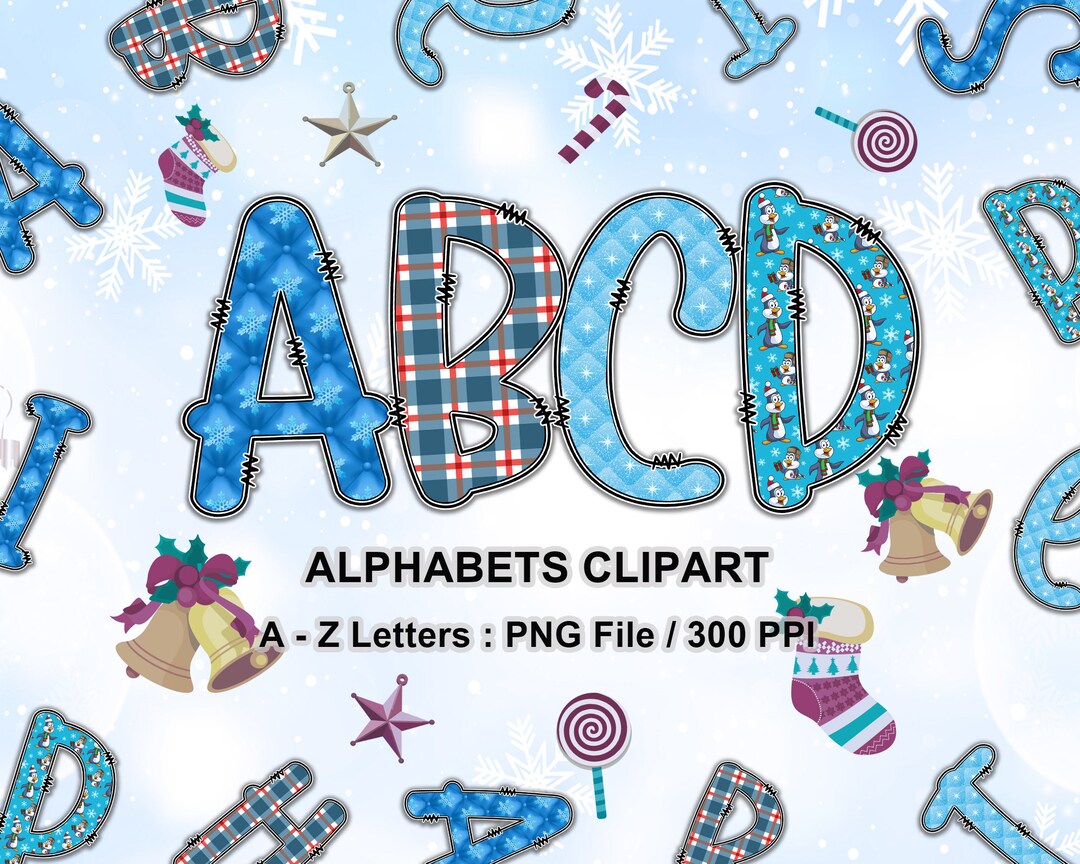 Doodle Winter Alphabet PNG, Christmas Letters Sublimation Clipart PNG ...