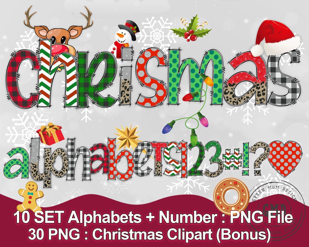 Doodle Christmas Alphabet PNG Bundle Font, Christmas Letters ...