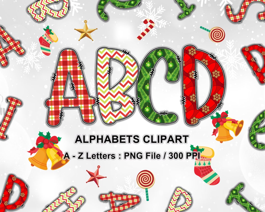Doodle Christmas Alphabet PNG, Christmas Letters Sublimation Clipart ...