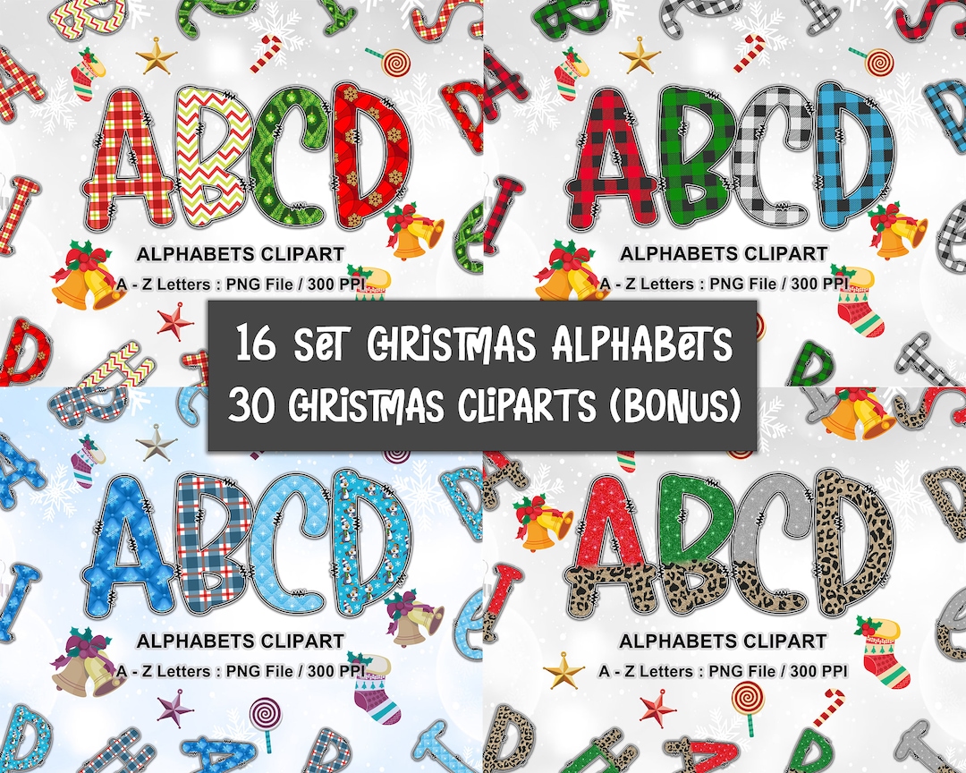 Doodle Christmas Alphabet PNG, Christmas Letters Sublimation Clipart ...