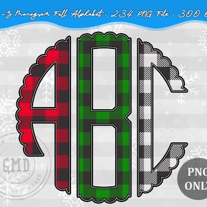 Doodle Plaid Christmas Alphabet PNG, Christmas Letters Sublimation ...