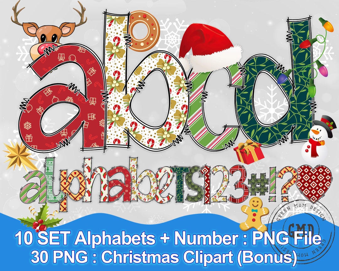 Doodle Christmas Alphabet PNG, Christmas Letters Sublimation Clipart ...