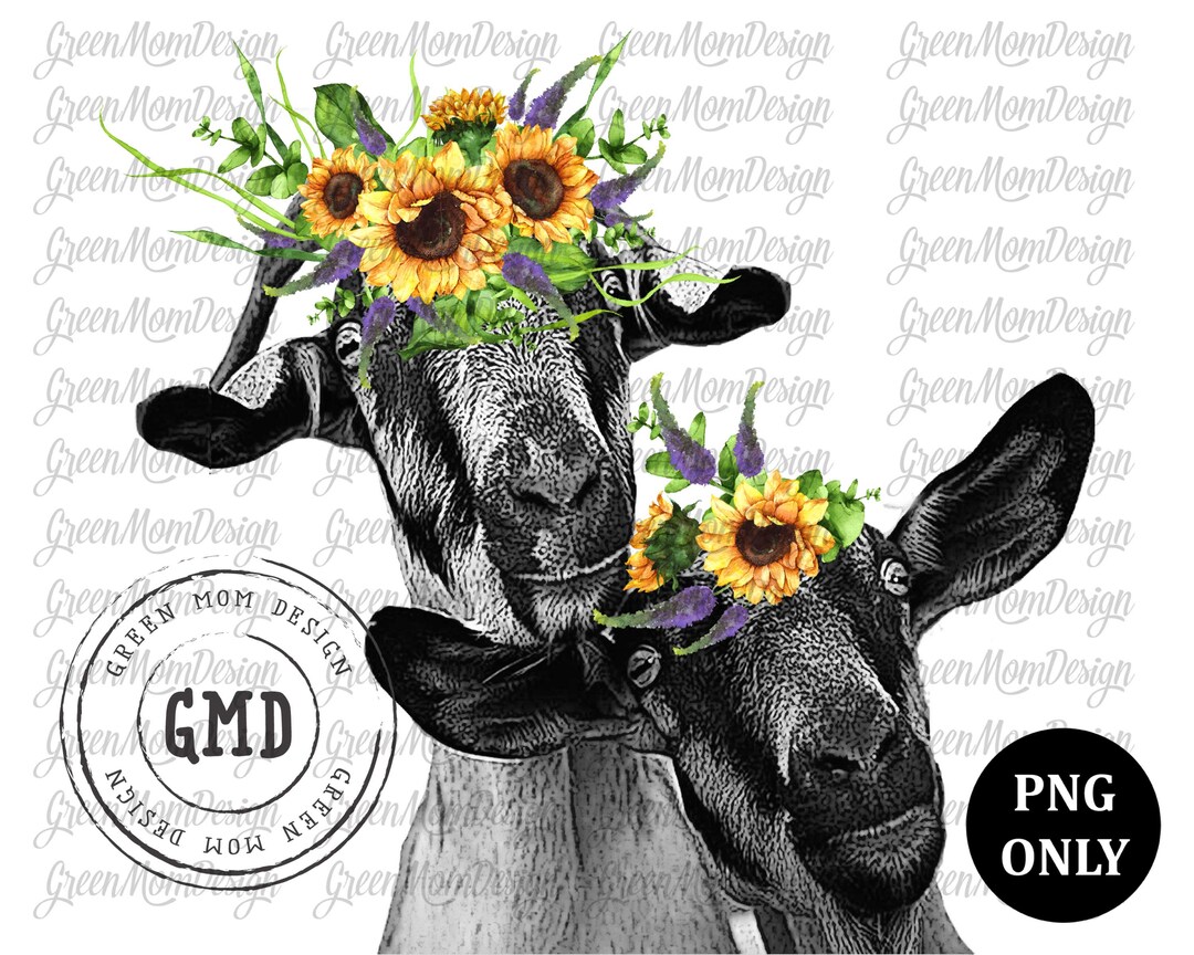 Goat Floral PNG, Sunflowers, Mother and Baby Goat Sublimation Design ...