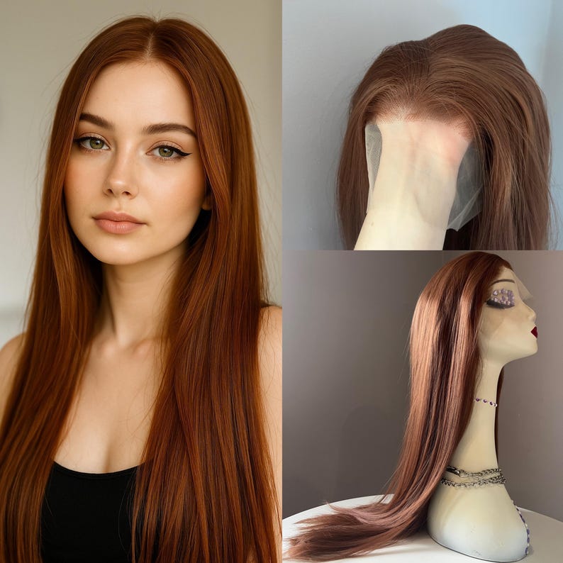 Auburn Ginger Lace Front Wig – Straight Heat Resistant Synthetic Hair ...
