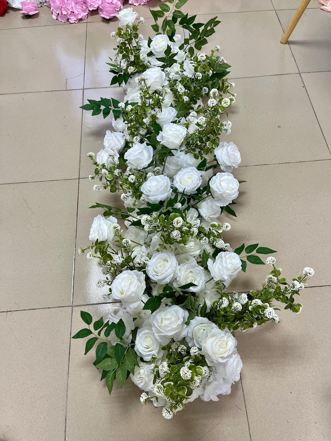 Greenery White Rose Flower Garland,table Flower Runner,wedding Flower ...