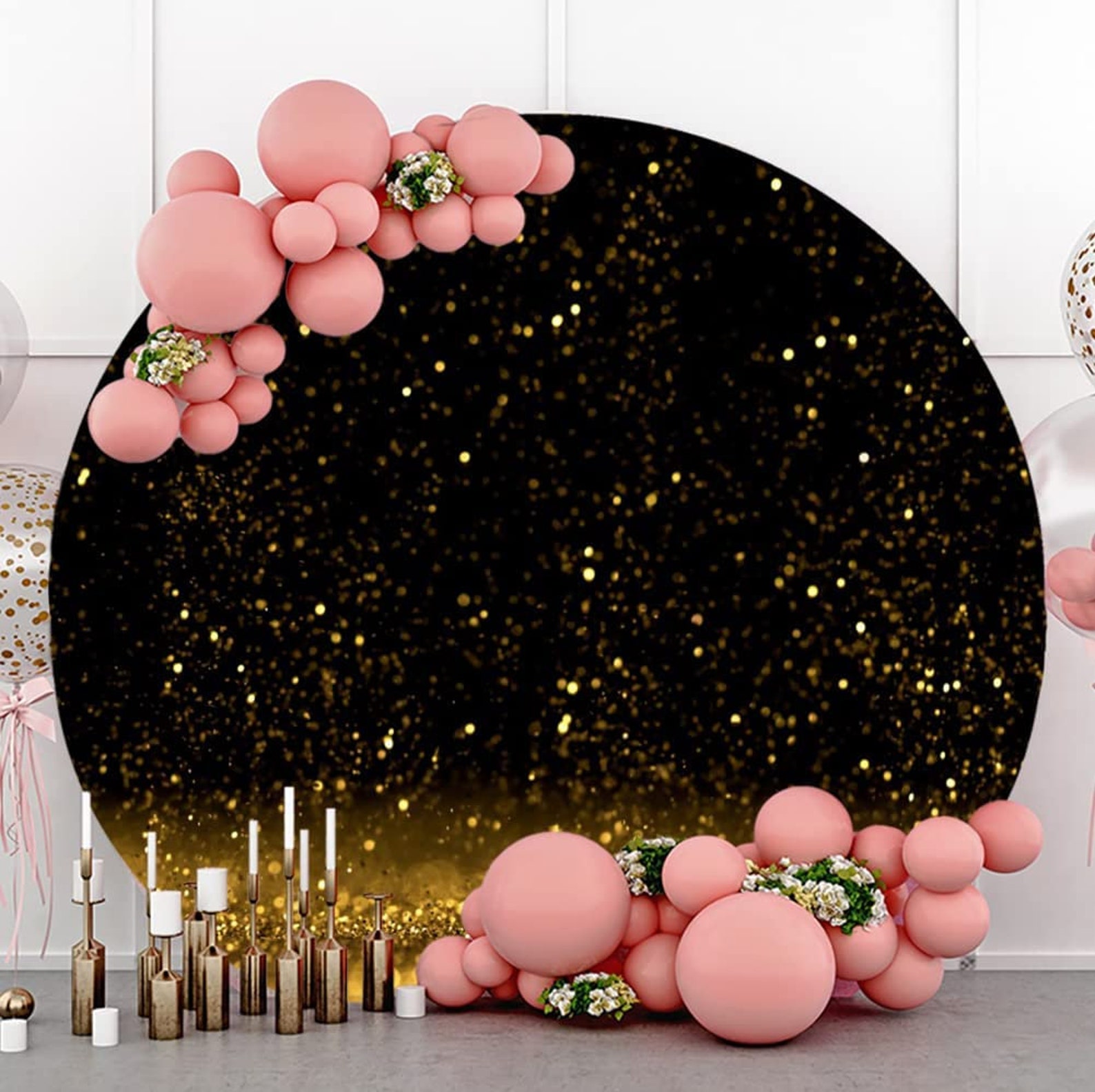 Round Backdrop Gold Black Glitter Sequins Dots Bokeh Halo - Etsy