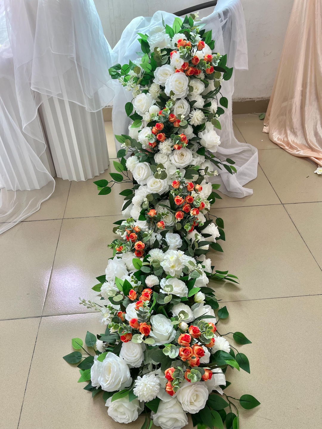 Greenery White Rose Flower Garland,table Flower Runner,wedding ...