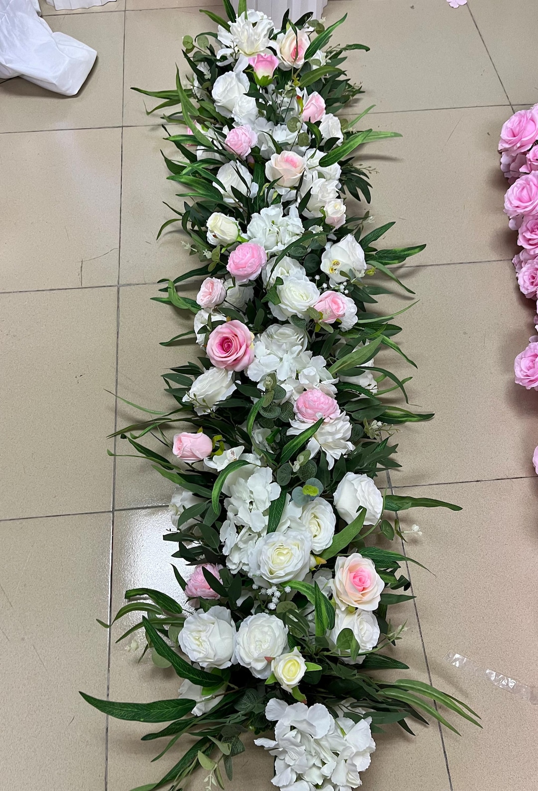 Greenery Pink Rose Flower Garland,table Flower Runner,flower Arch ...