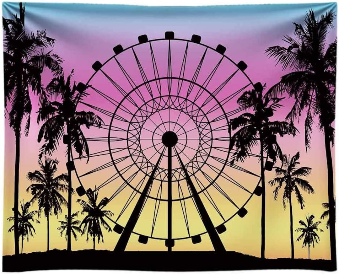 Summer Seaside Ferris Wheel Backdrop Tropical Palm Tree Sunset - Etsy ...