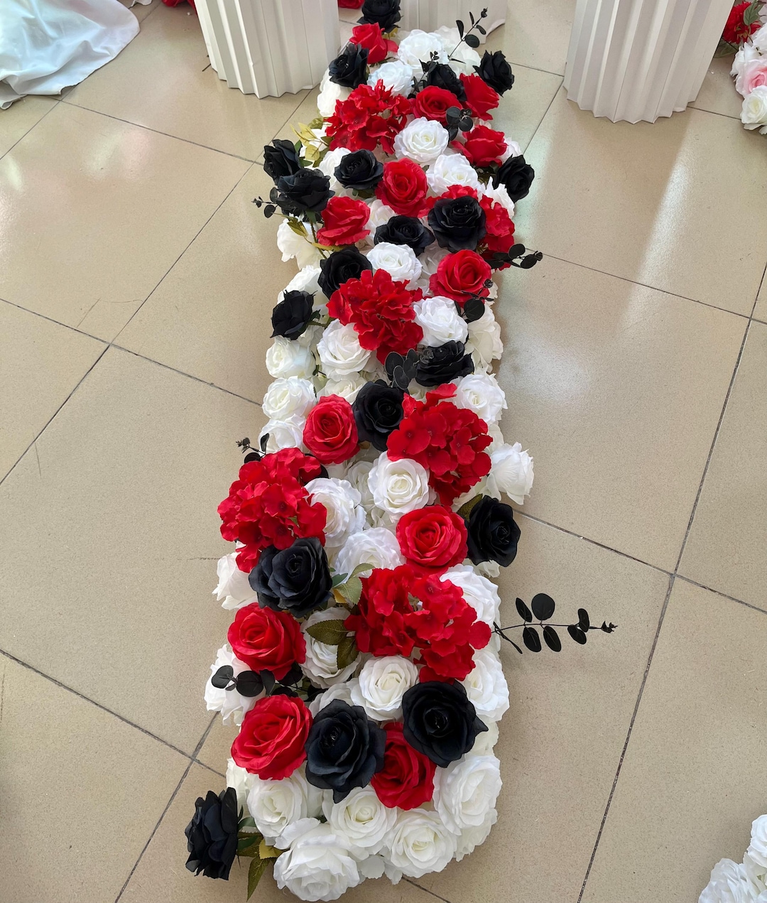 Red White Black Rose Flower Runner,flower Arch Garland,wedding Floral ...