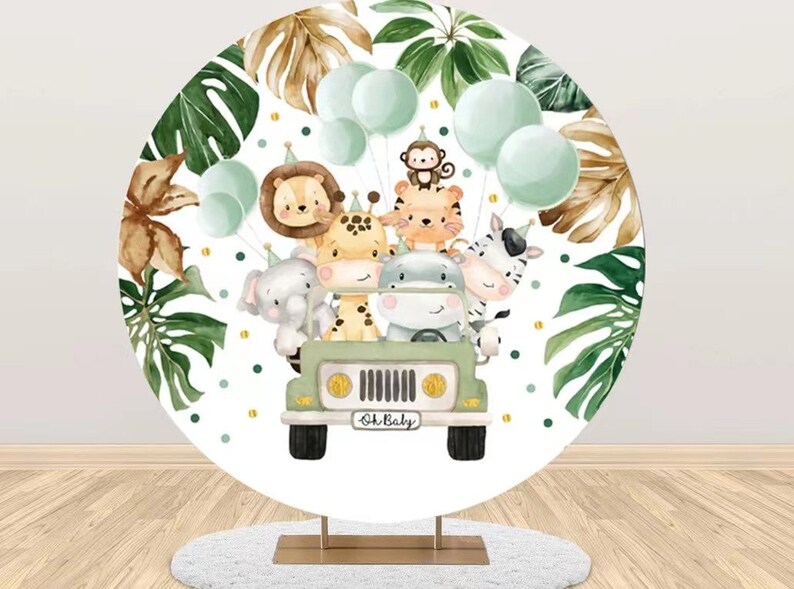 Custom Round Background Cartoon Jungle Animals Round - Etsy
