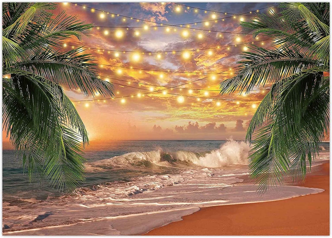 Sunset Beach Backdrop Tropical Sea Summer Palm Tree Hawaii - Etsy