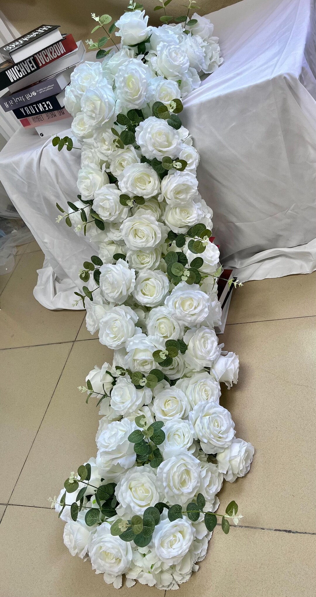 White Rose Flower Runner,wedding Flower Garland,table Flower Runner for ...