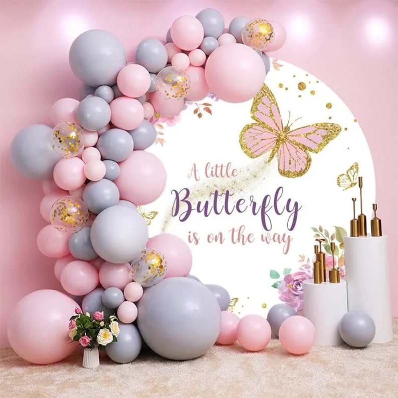 Butterfly Round Backdrop A Little Butterfly is on the Way - Etsy