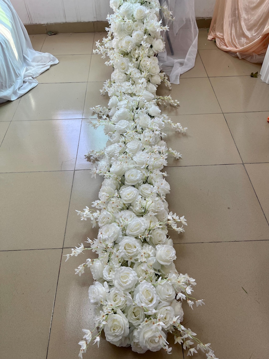 Full White Rose Flower Garland,white Flower Runner,flower Arch,table ...