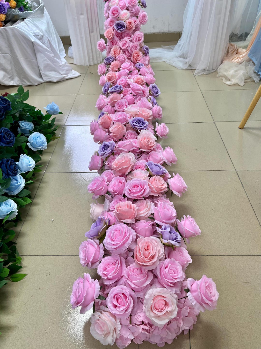 Pink Rose Flower Runner,wedding Floral Row,flower Arch Garland,wedding ...