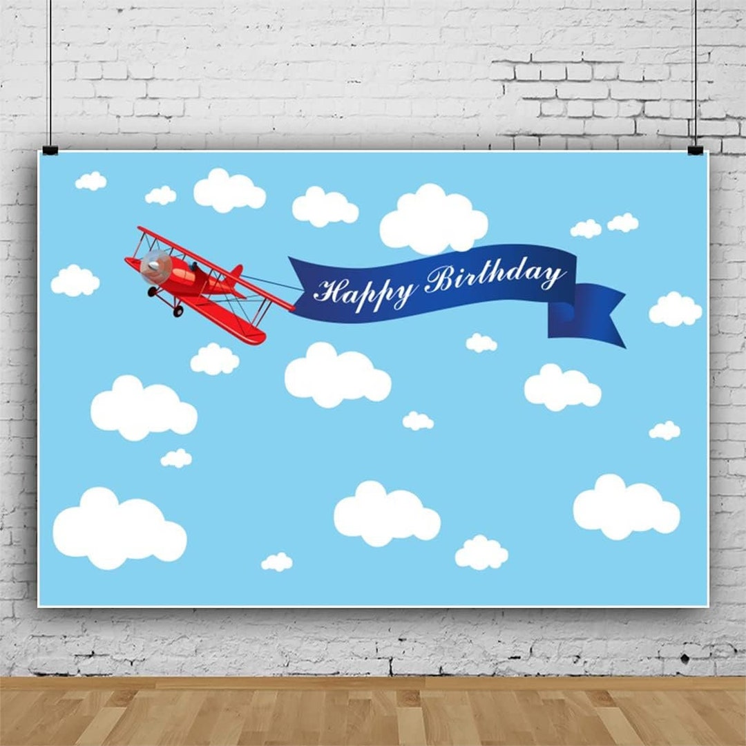 Happy Birthday Plane Backdrop Photography Plane Blue Sky - Etsy