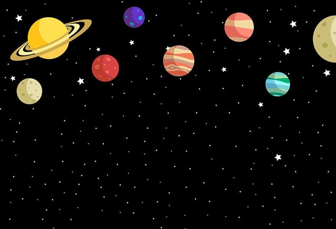 Cartoon Outer Space Backdrop Black Photo Background Planet - Etsy