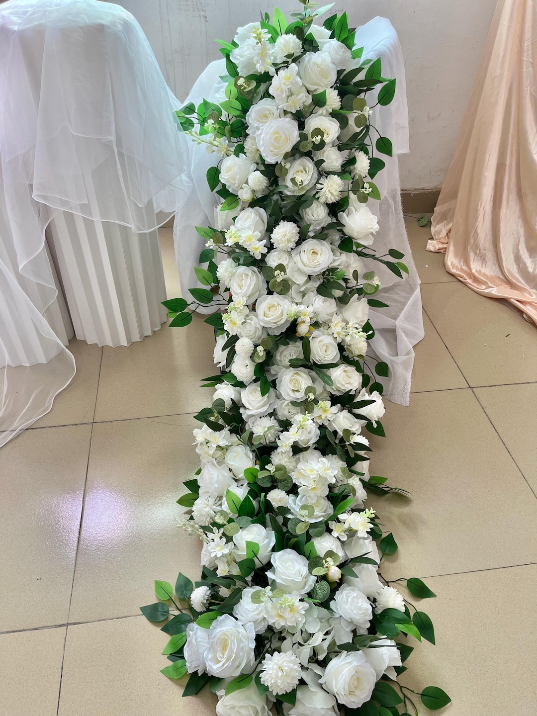 Greenery White Rose Flower Garland,wedding Reception,table Flower Row ...