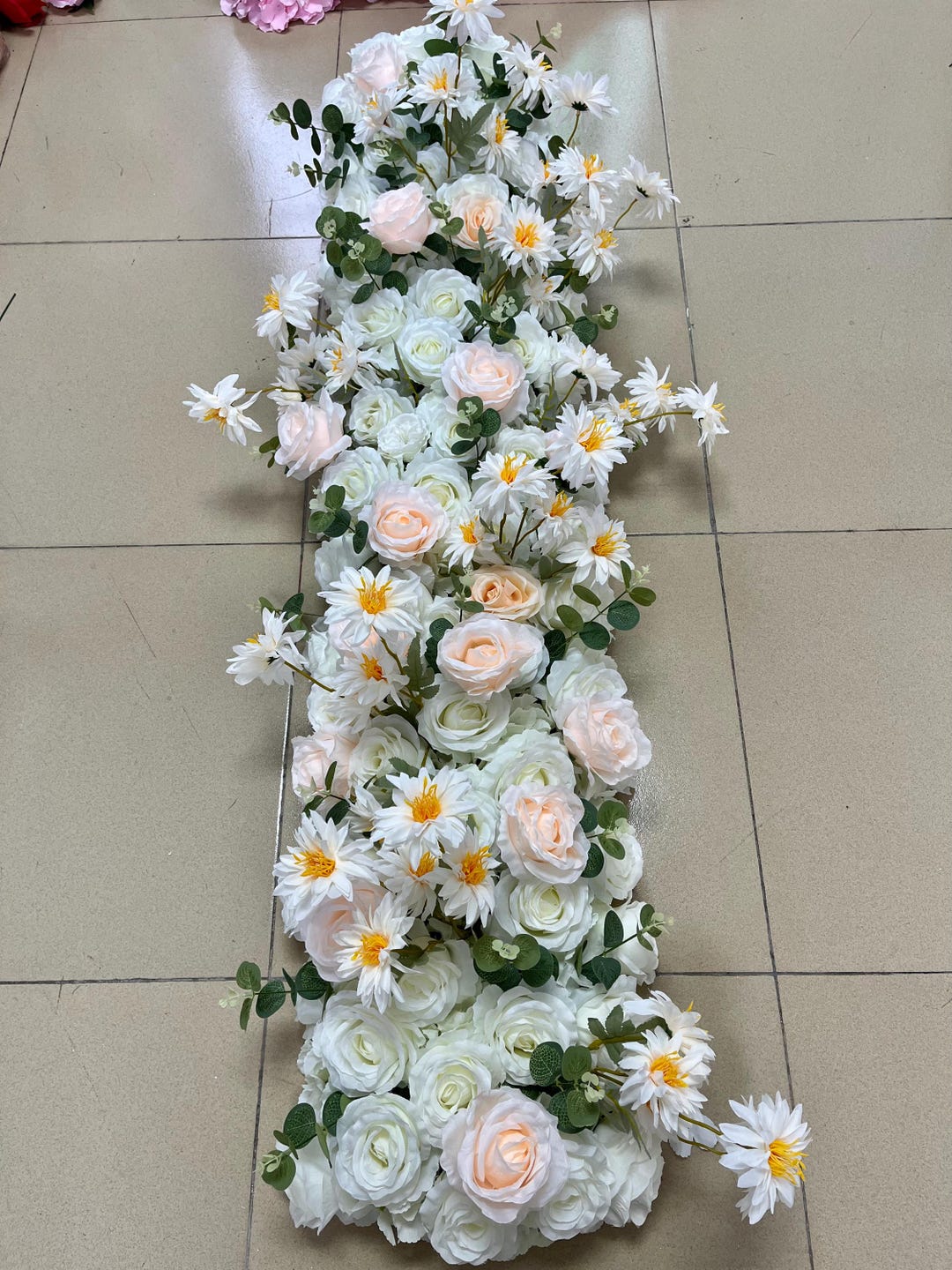 Champagne White Rose Flower Garland,table Flower Runner,wedding Flower ...