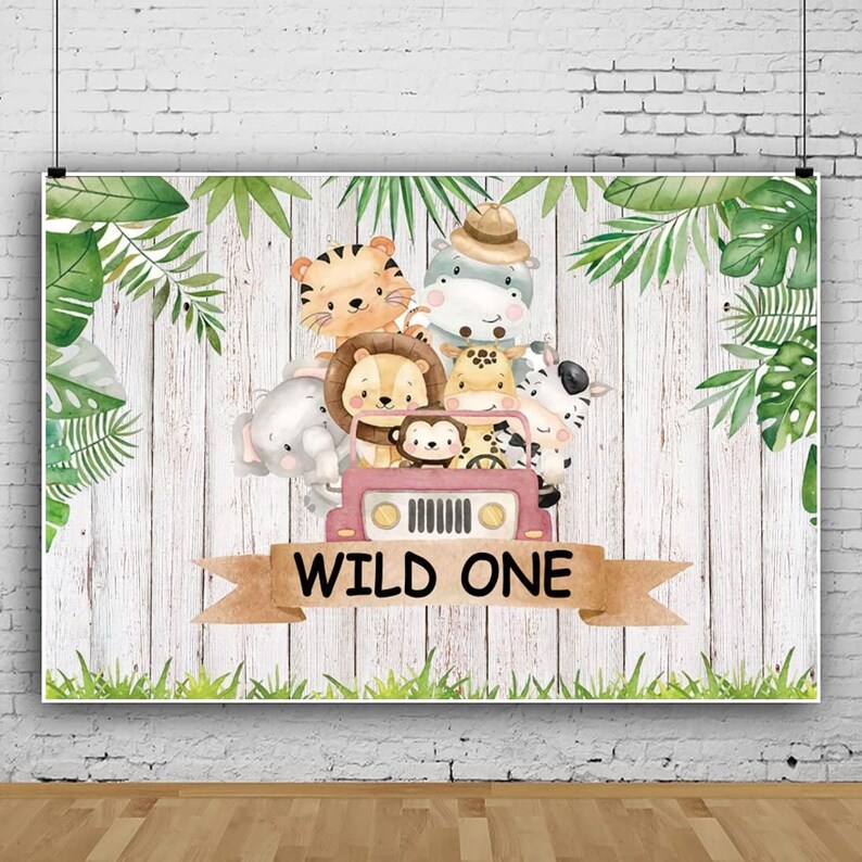 Wild One Jungle Safari Backdrop Wooden Floor Palm Leaves - Etsy