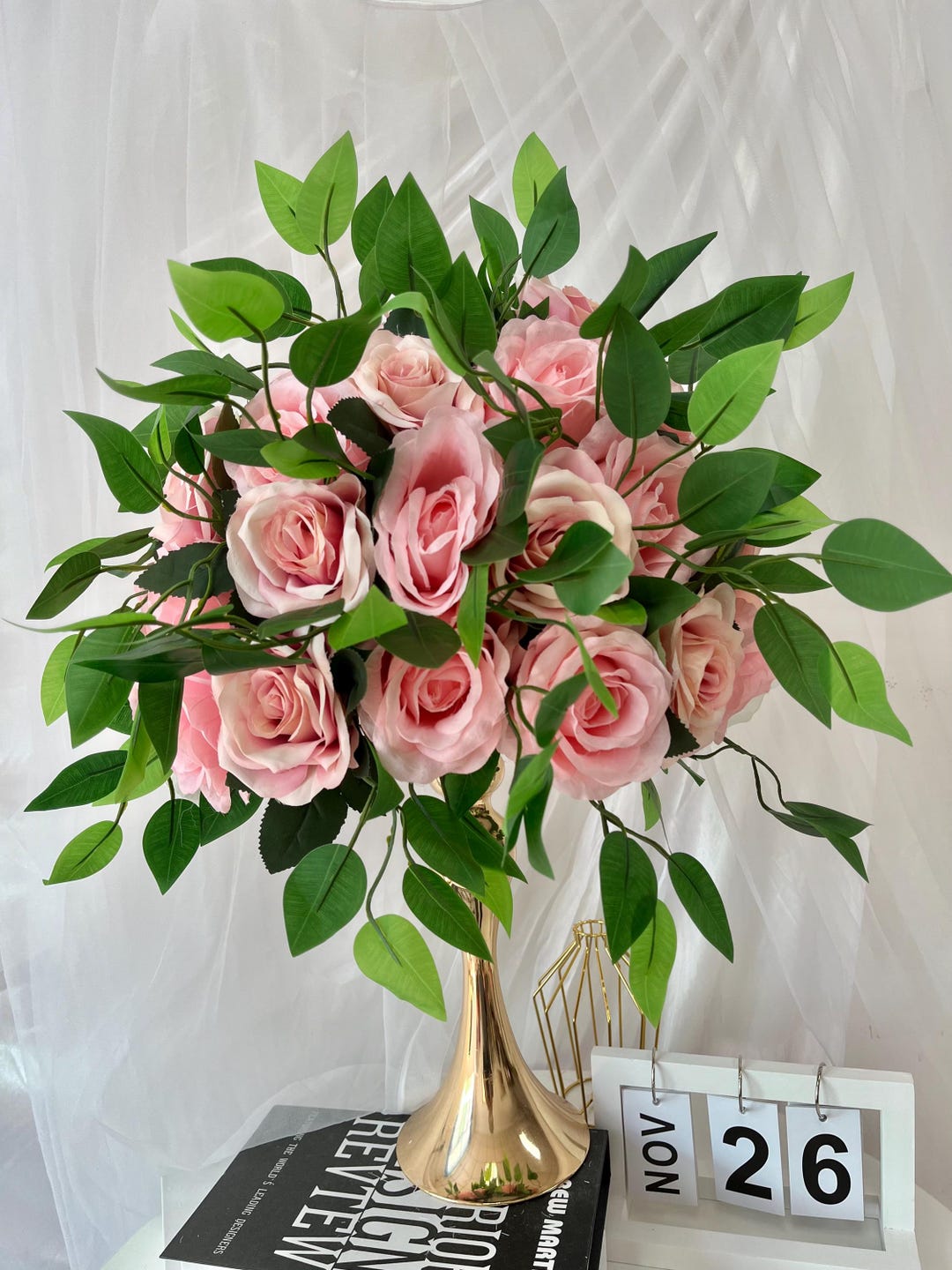 Greenery Hot Pink Rose Flower Ball,rose Table Centerpiece,table Flower ...