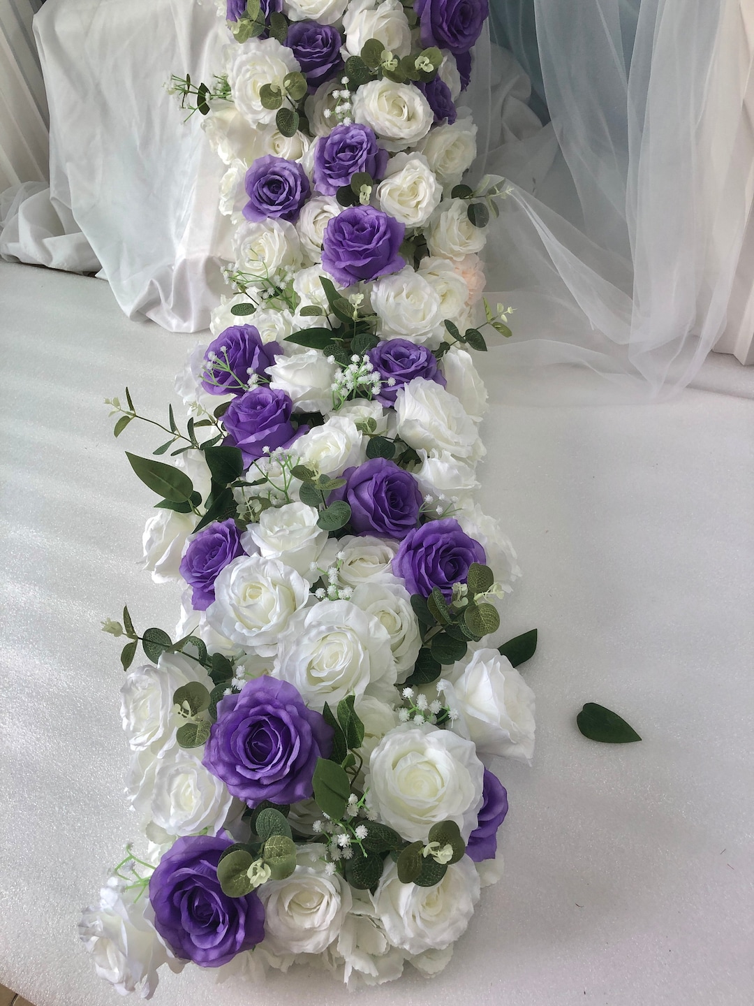White Purple Flower Runner,wedding Arch Swag,artificial Flower Garland ...