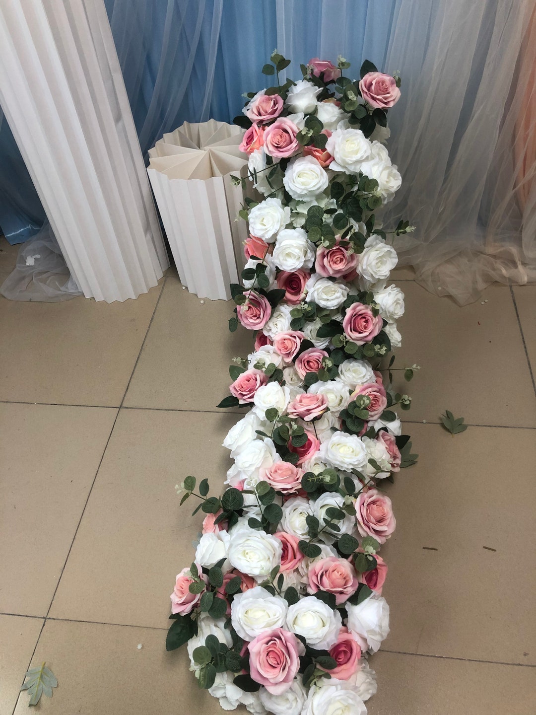 Blush Rose Flower Runner,artificial Silk Flowers Table Runner,wedding ...