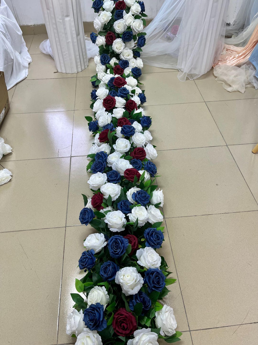 White Blue Rose Flower Garland,table Flower Runner,wedding Flower Arch ...